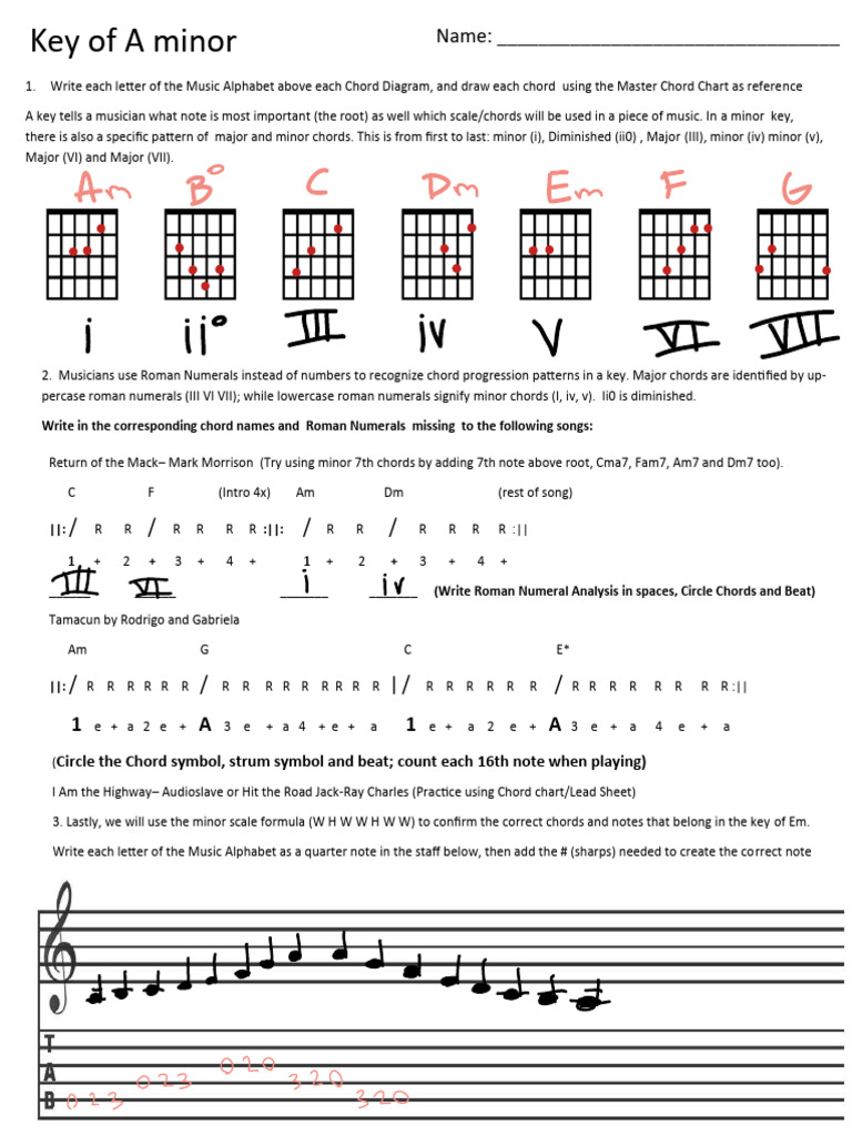 Key of Am Worksheet | PDF