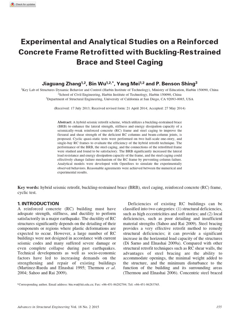 Experimental and Analytical Studies On A Reinforced Concrete Frame ...