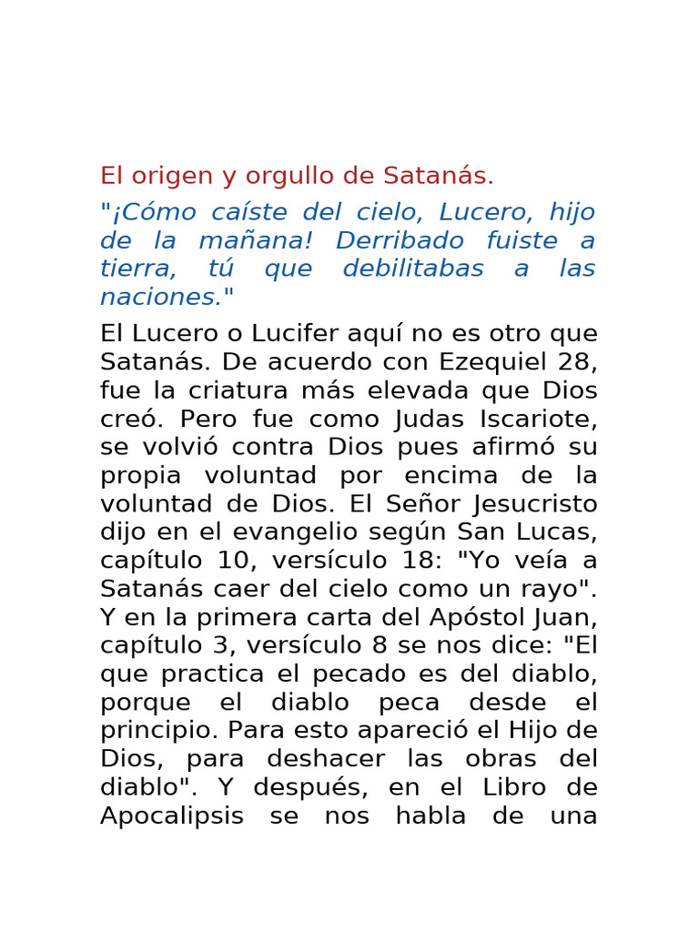 El Origen y Orgullo de Satanás | PDF | Satán | Pecado