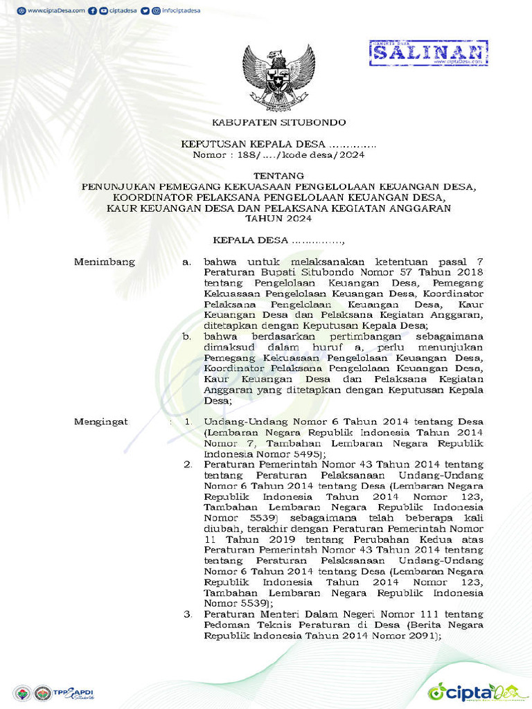 2024 - SK PKPKD Dan PPKD (WWW - Ciptadesa.com) | PDF