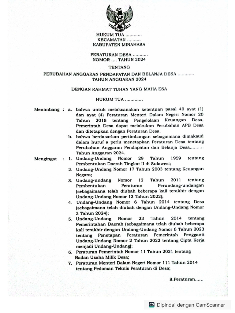 PERDES APB Desa Perubahan 2024 | PDF