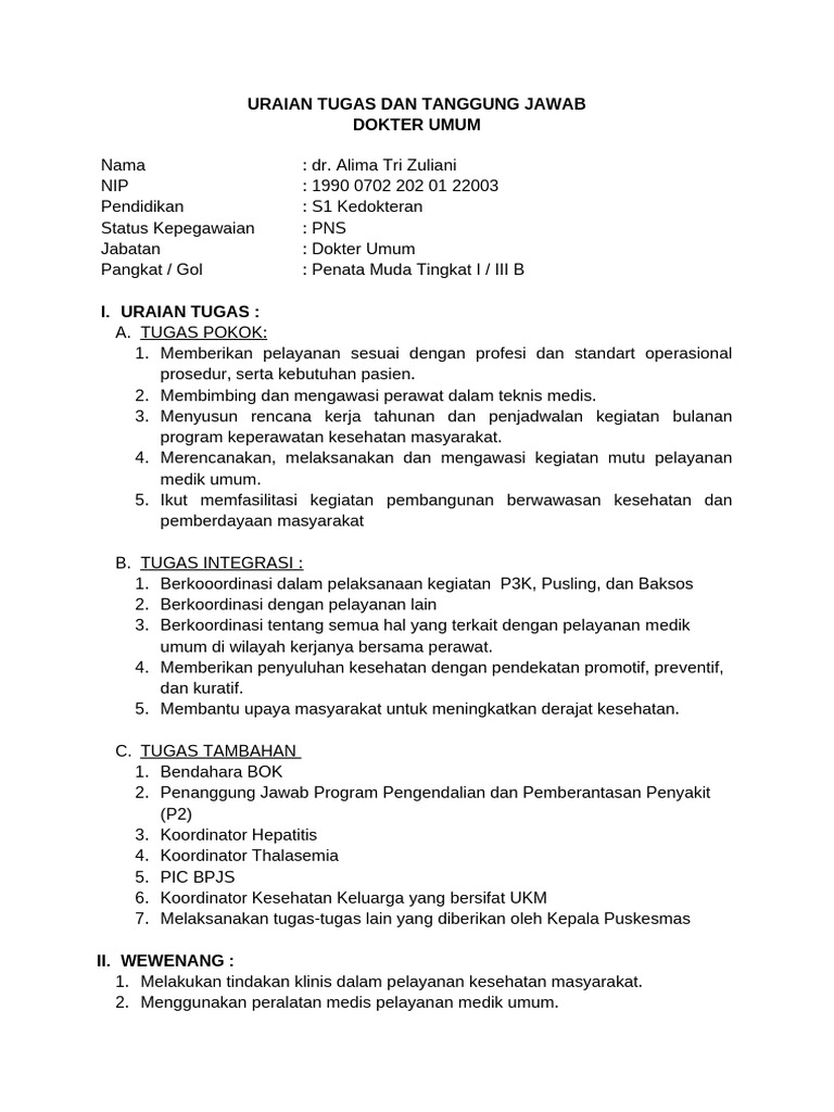 Uraian Tugas Dan Tanggung Jawab | PDF