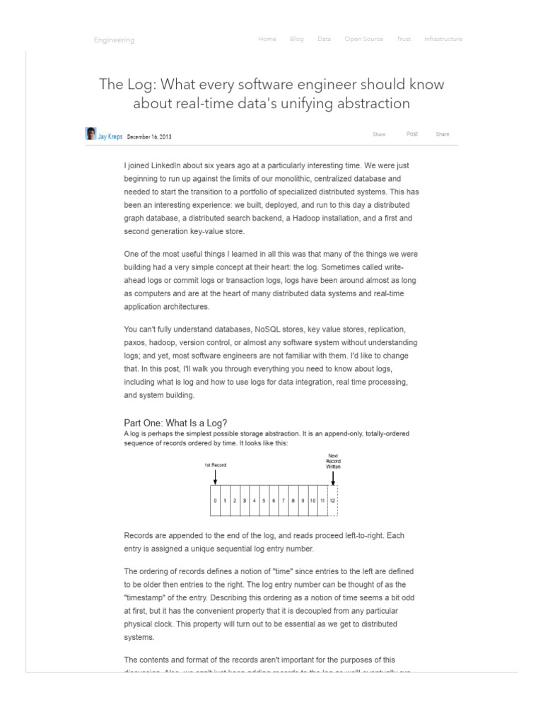 The Log - What Every Software Engineer Should Know About Real-Time Data's Unifying Abstraction ...