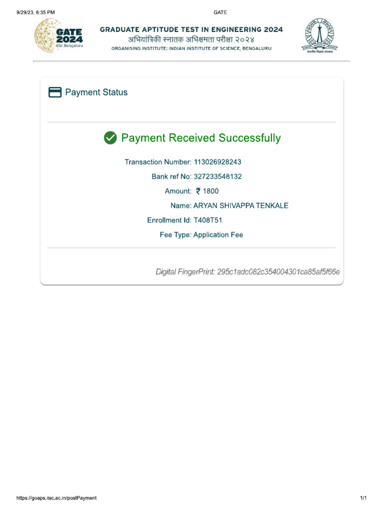 Gate 2024 Receipt | PDF