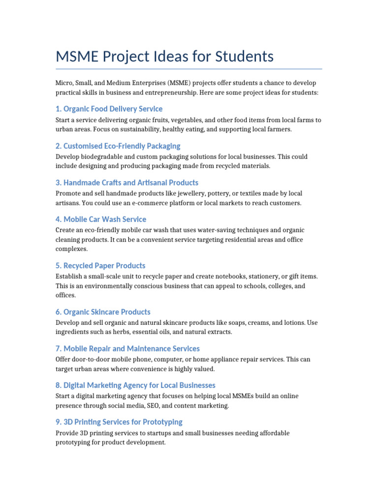 MSME Project Ideas For Students | PDF | Foods | Recycling