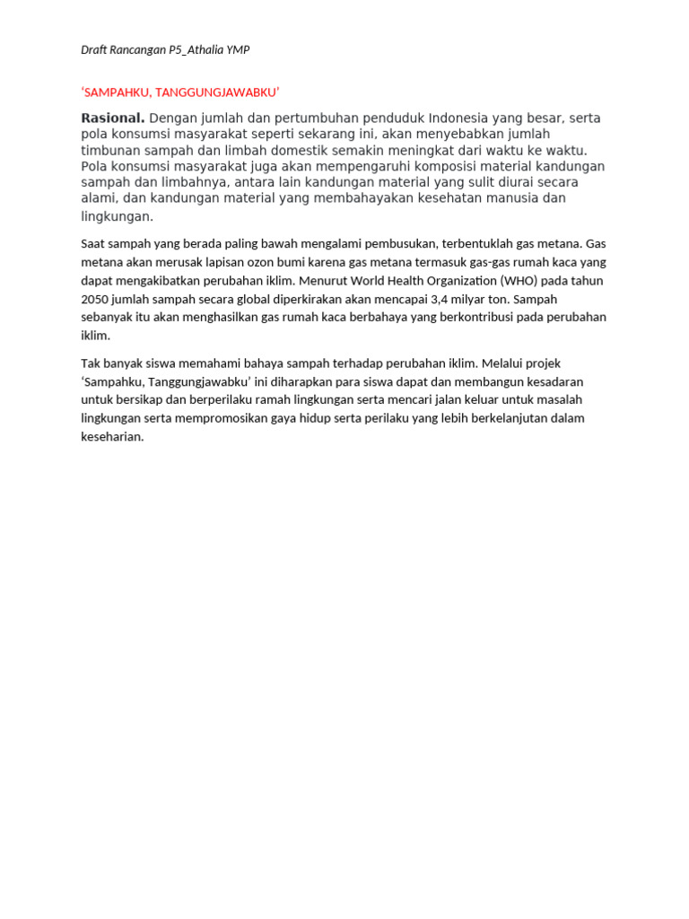 2 Draft Rancangan P5 - Sampah | PDF