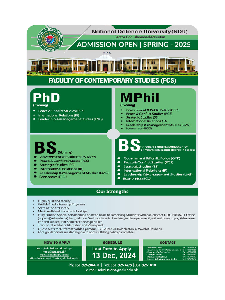 NDU Spring 2025 Admissions Guide | PDF