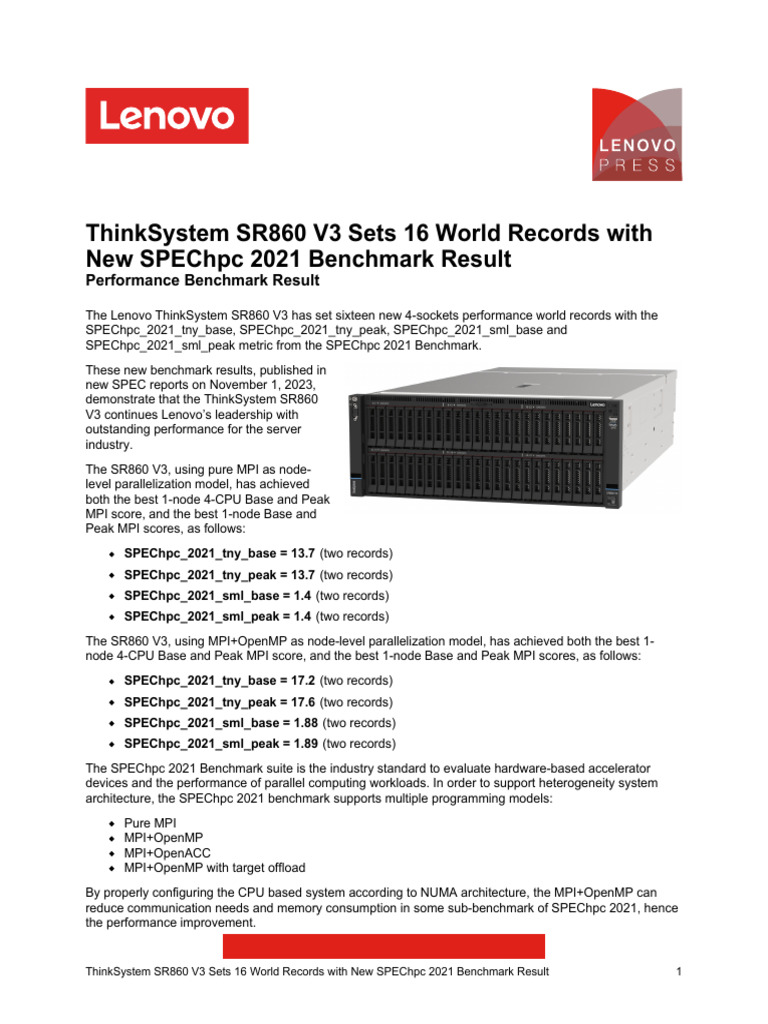 ThinkSystem SR860 V3 Sets 16 World Records | PDF | Scalability | Central Processing Unit