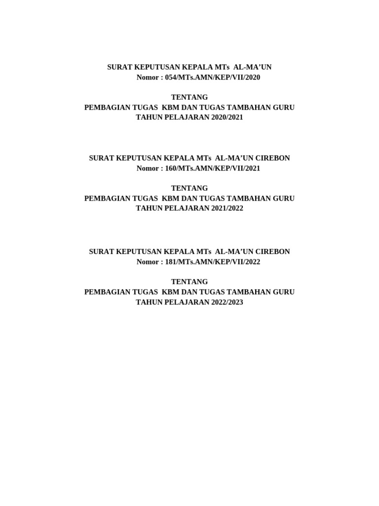Nomor SK Kamad Pembagian Tugas | PDF
