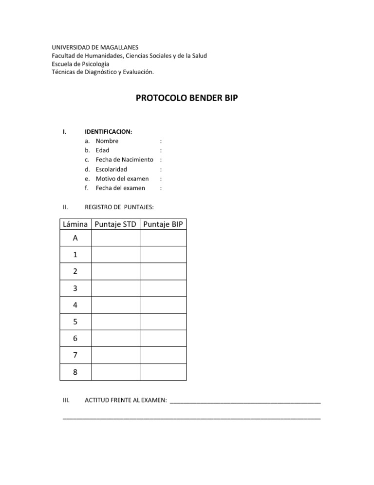 Protocolo Bender BIP | PDF | Crecimiento personal y profesional | Ciencias sociales