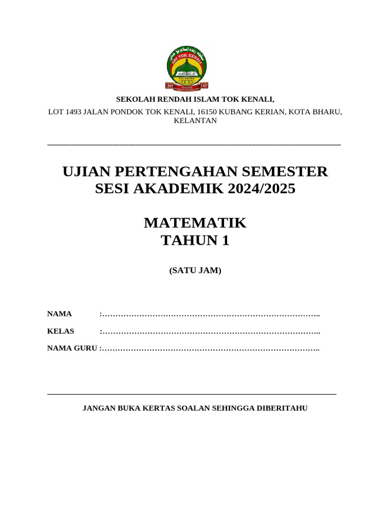 Upsri Math Tahun 1 | PDF