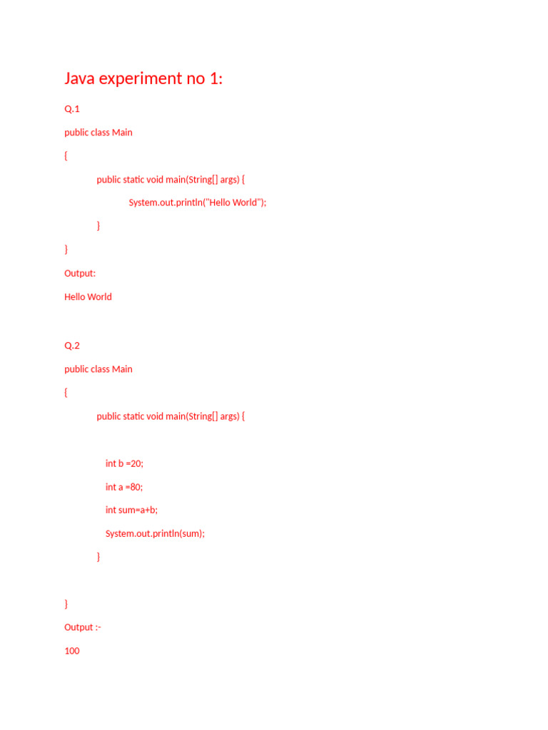 Java Experiment No 1 | PDF