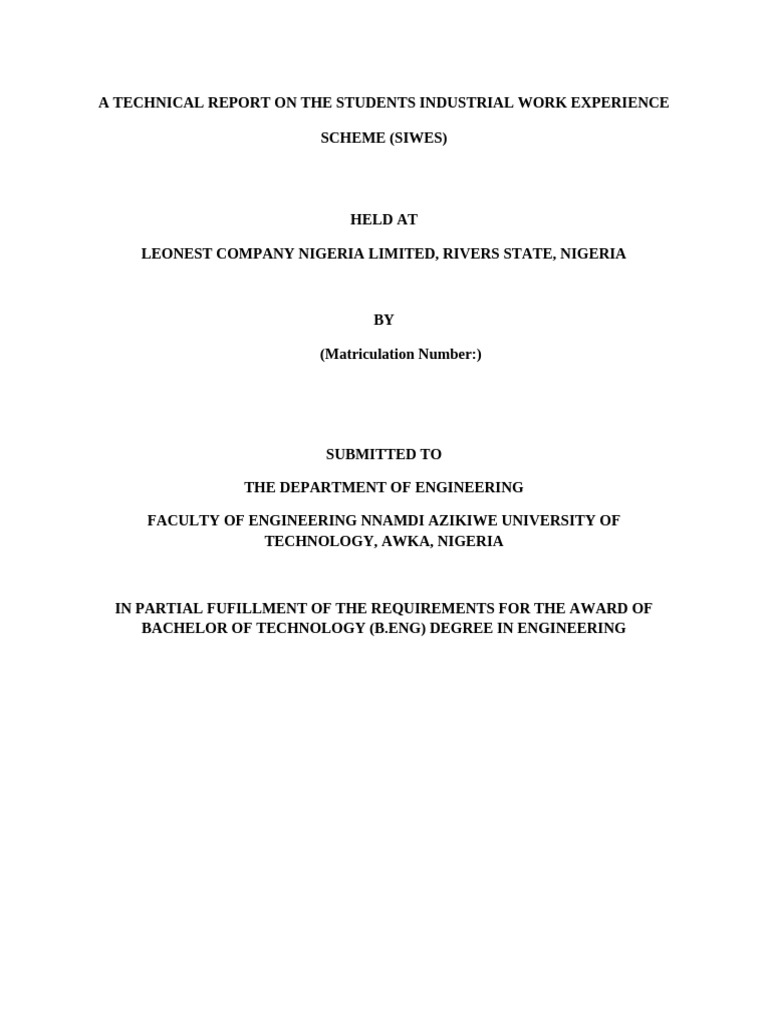 A Technical Report On The Students Industrial Work Experience Scheme | PDF