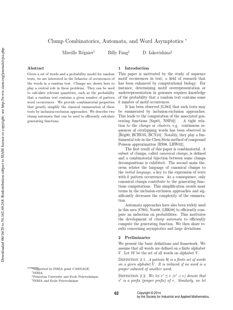 Clump Combinatorics Automata and Word As | PDF | Combinatorics | Mathematics