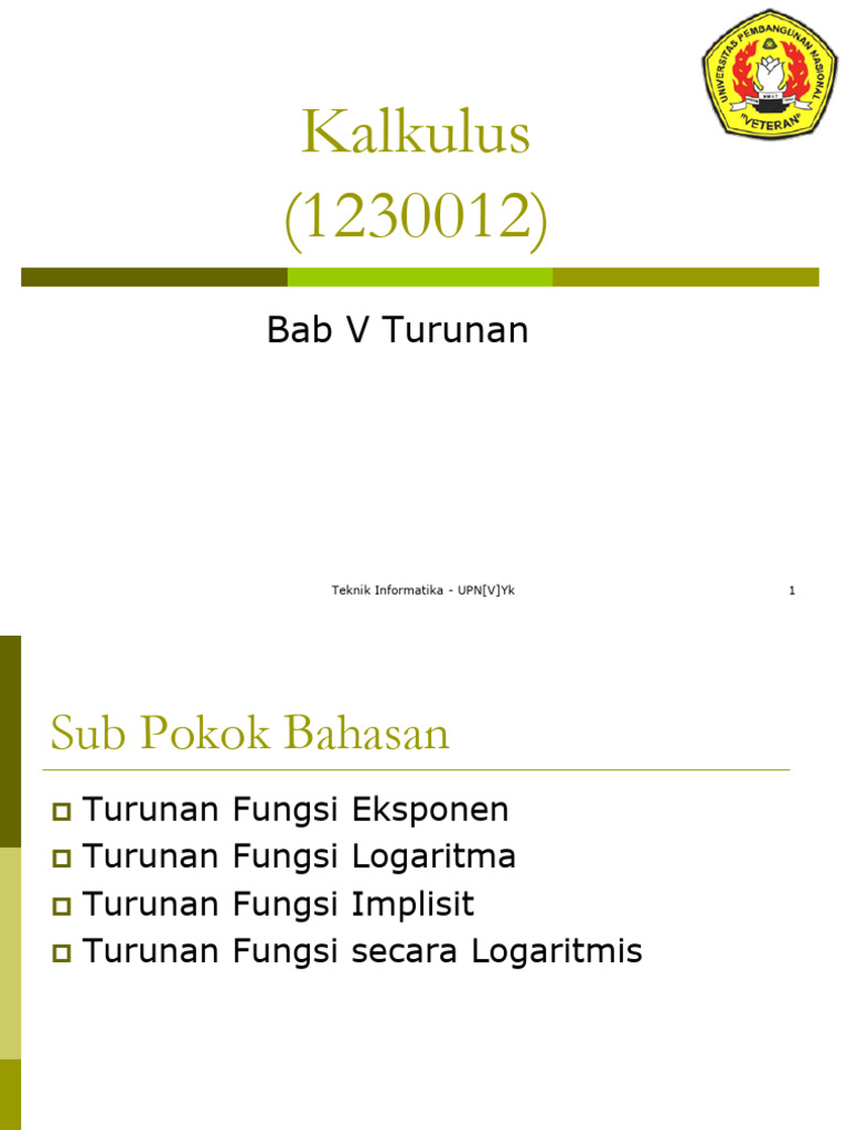 Turunan Logaritma dan Eksponen | PDF