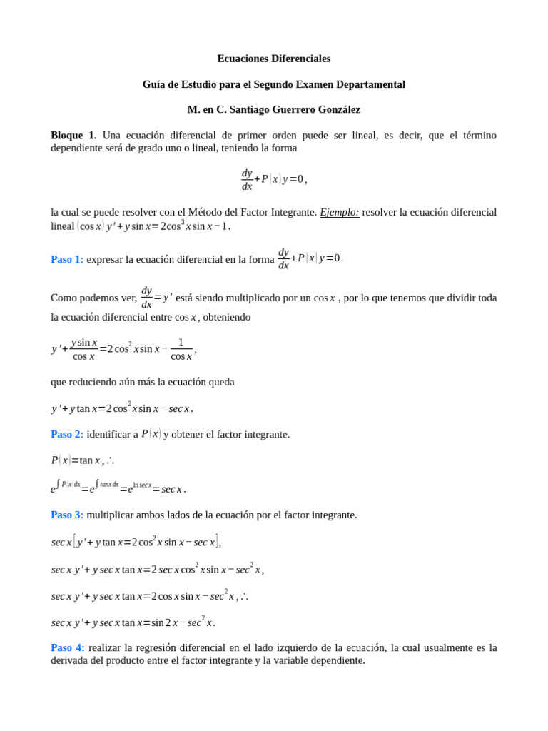 Guía de Ecuaciones Diferenciales | PDF | Ecuaciones | Derivado