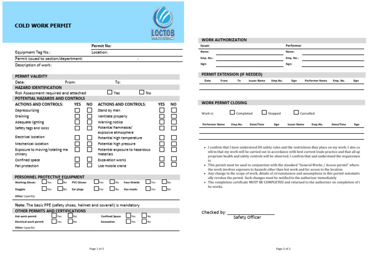 Cold Work Permit Guidelines | PDF | Personal Protective Equipment | Safety