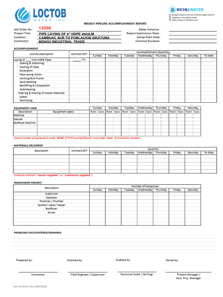 Weekly Pipeline Progress Report | PDF