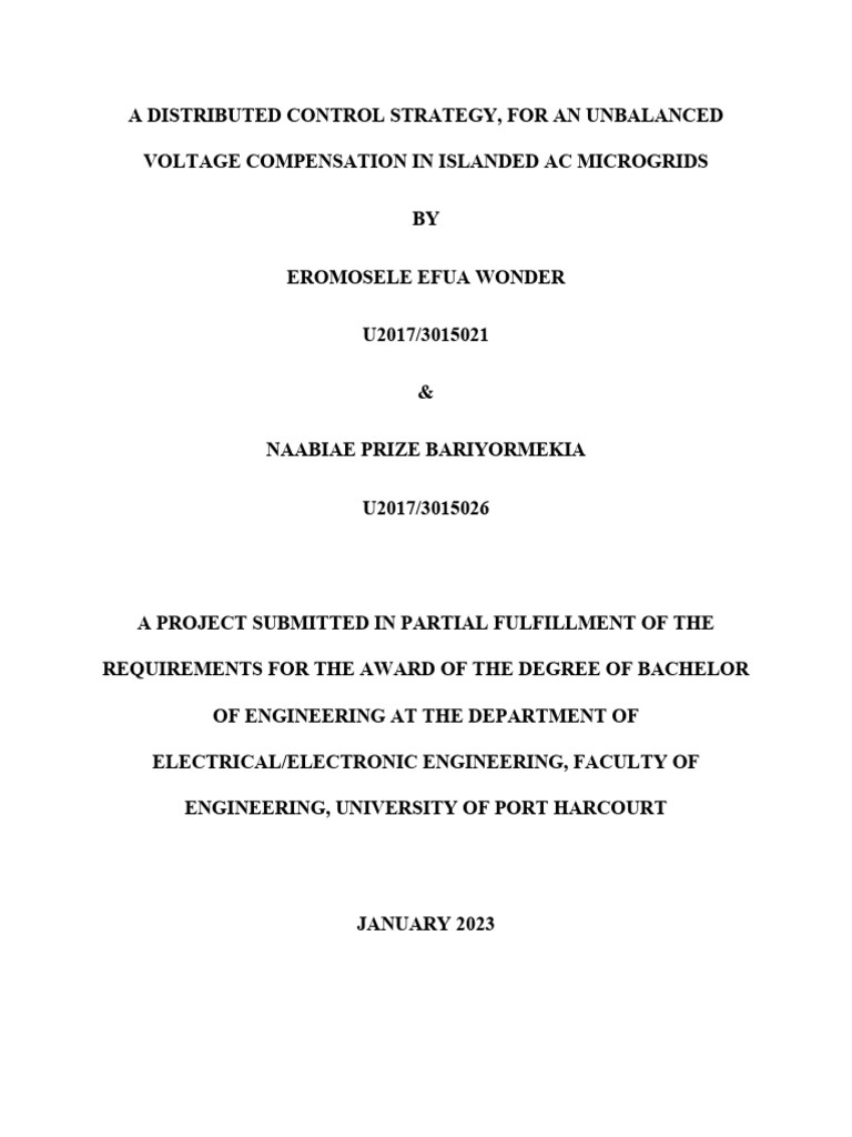 A Distributed Control Strategy, For An Unbalanced Voltage Compensation in Islanded Ac Microgrids ...