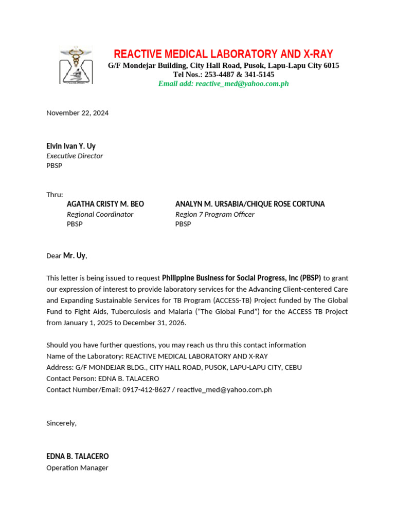 Reactive Medical Laboratory Services Proposal | PDF | Alanine ...