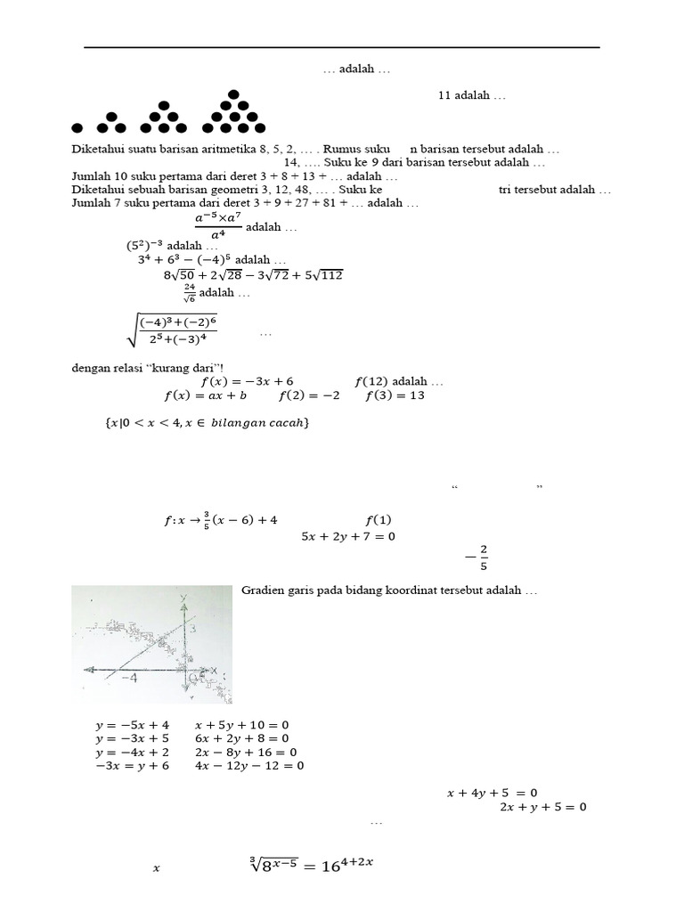 Latihan Soal Psas Matematika Kelas Viii Semester 1 Tahun 2024 | PDF