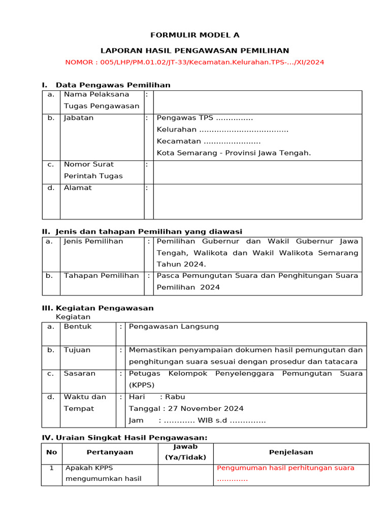 Template Form A Pasca Penghitungan Suara | PDF