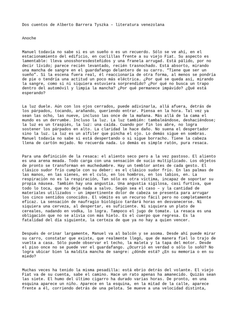 Dos Cuentos de Alberto Barrera Tyszka - Literatura Venezolana | PDF