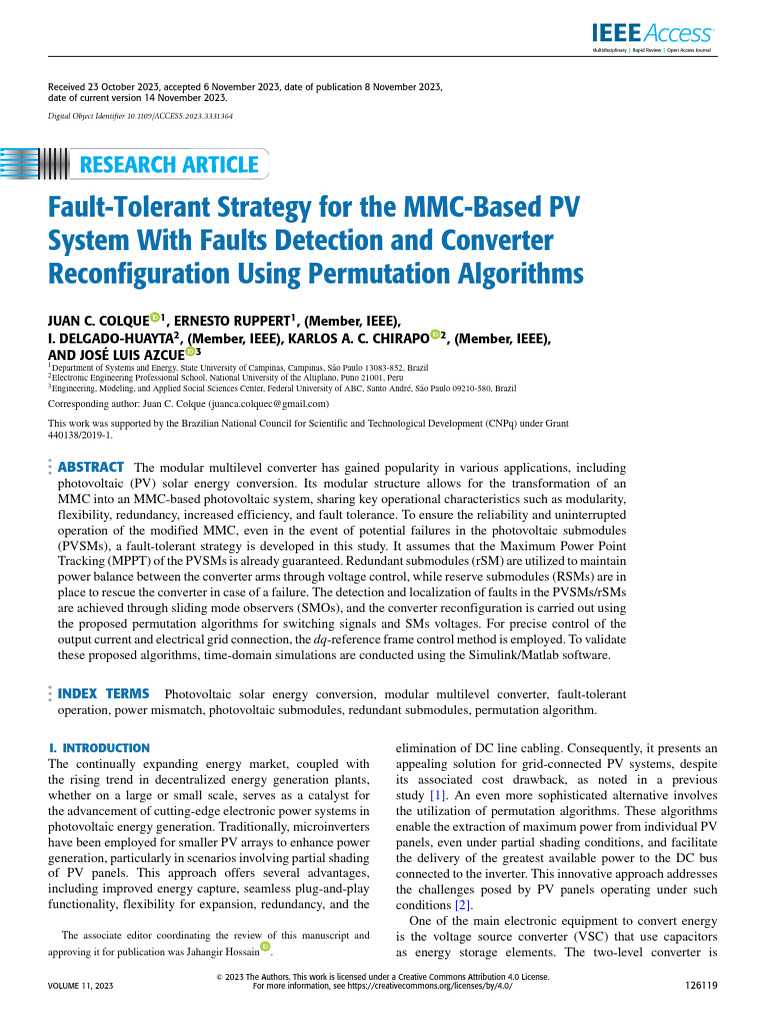 Fault-Tolerant Strategy For The MMC-Based PV System With Faults Detection and Converter ...