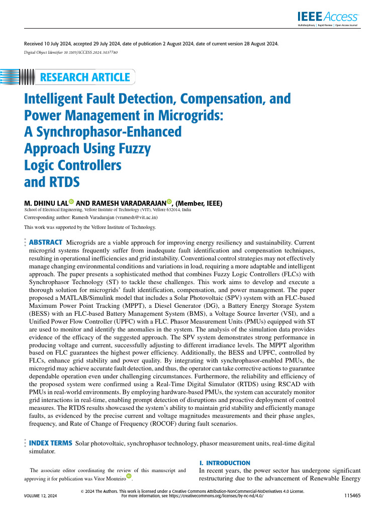 Intelligent Fault Detection Compensation and Power Management in Microgrids A Synchrophasor ...