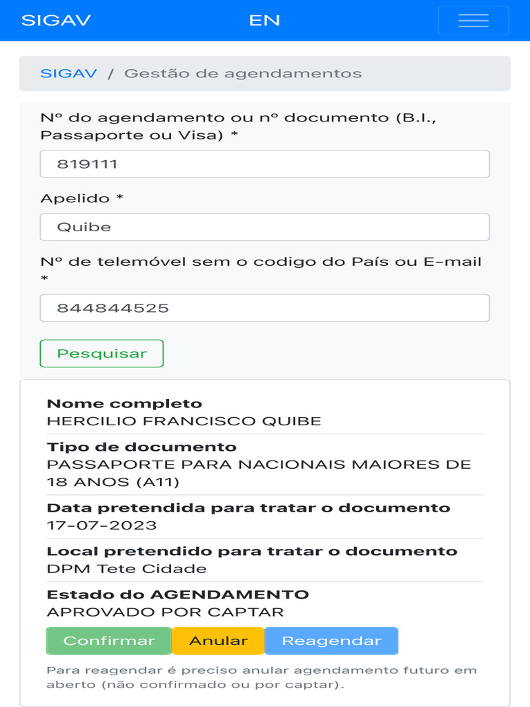 SIGAV - Sistema de Gestão de Agendamentos e Validações - SENAMI | PDF