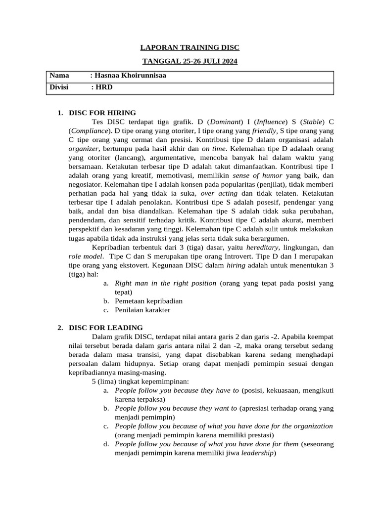 Laporan Training Disc | PDF