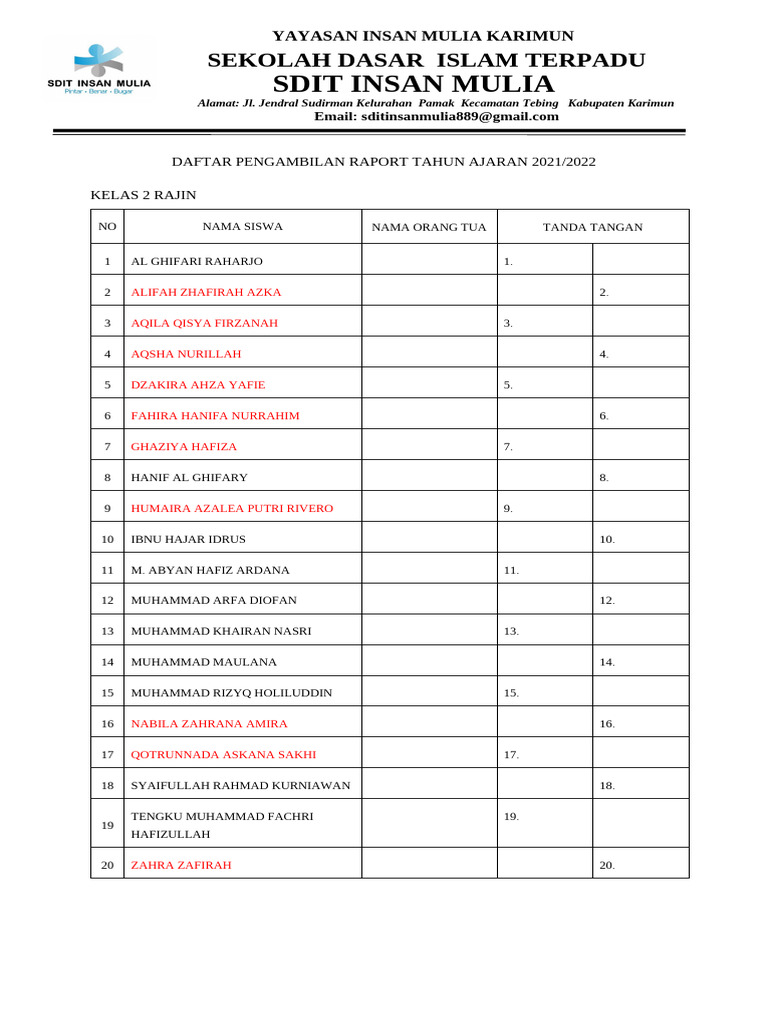 Absen Pengambilan Raport Fix | PDF