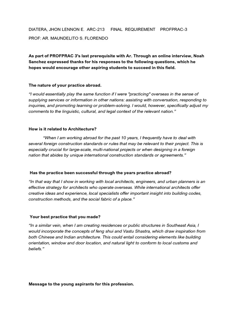 Diatera - Final Requirement Profprac-3 | PDF | Architect | Cognition