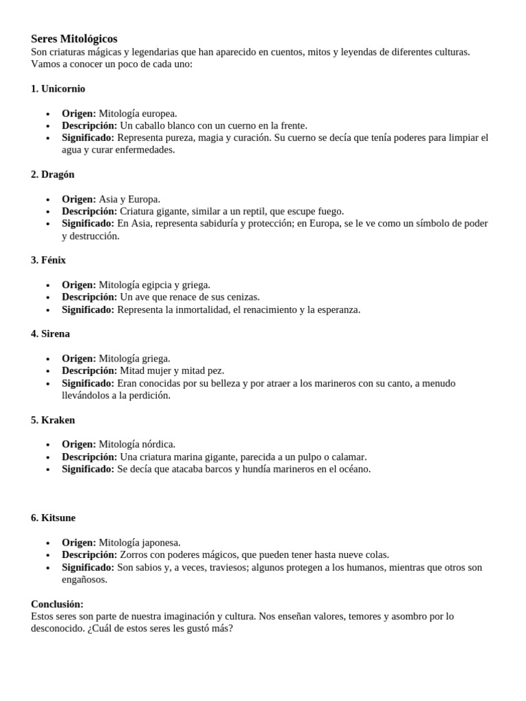 Seres Mitológicos: Mitos y Significados | PDF
