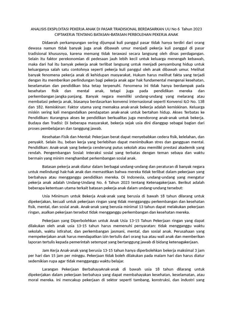 Eksploitasi Pekerja Anak di Pasar Tradisional | PDF