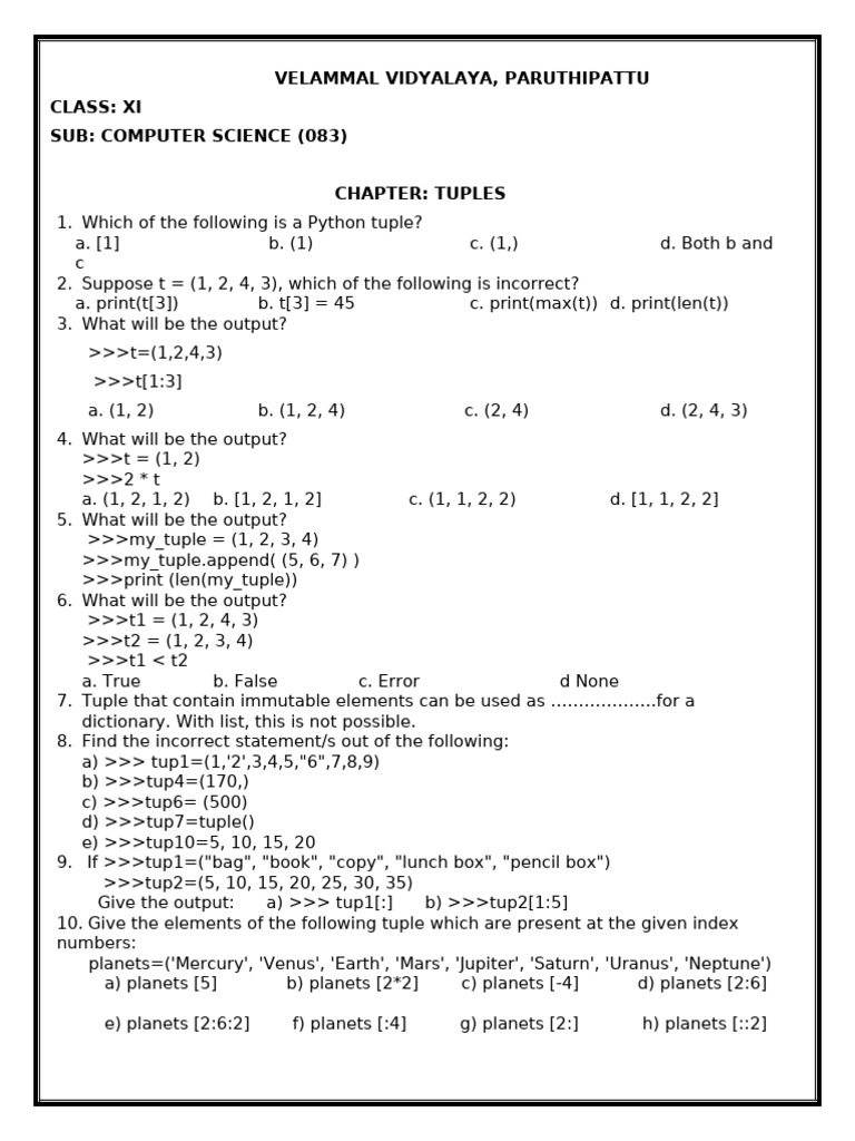 Tuples Worksheet | PDF | Planets | Planets In Astrology