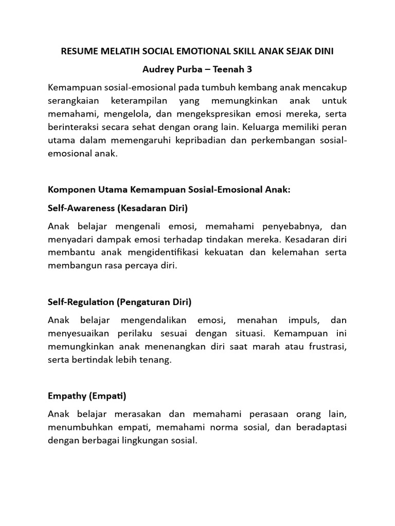 Keterampilan Sosial-Emosional Anak Dini | PDF