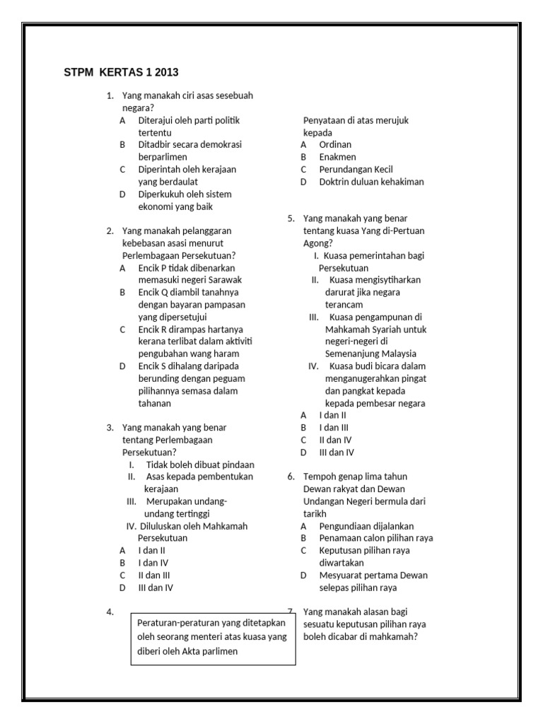 Semester 1 Bahagian A STPM 2013 To 2022 | PDF