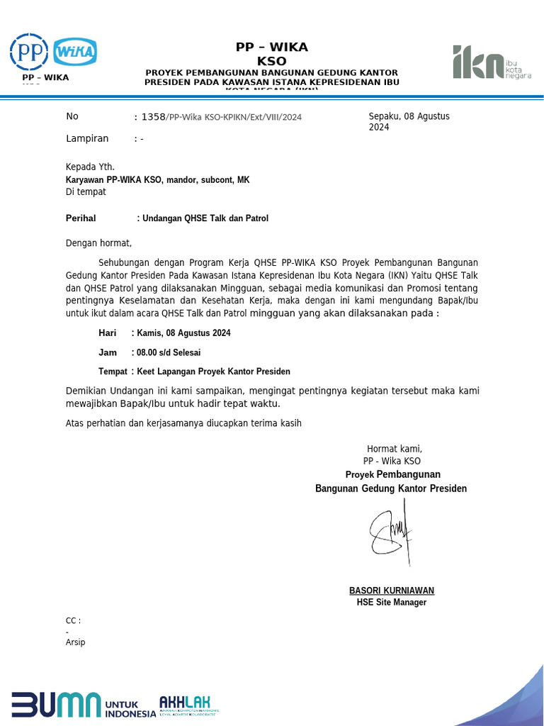 Undangan QHSE Talk dan Patrol Mingguan | PDF