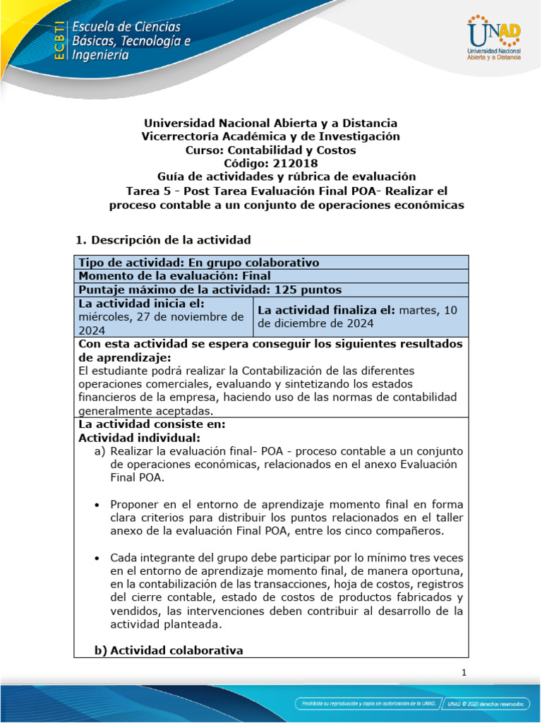 Guía de Actividades y Rúbrica de Evaluación - Tarea 5 - Post Tarea - Evaluación Final POA | PDF ...
