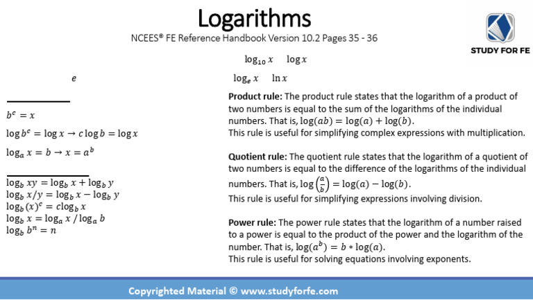 Logarithms - 1 Page Summary | PDF