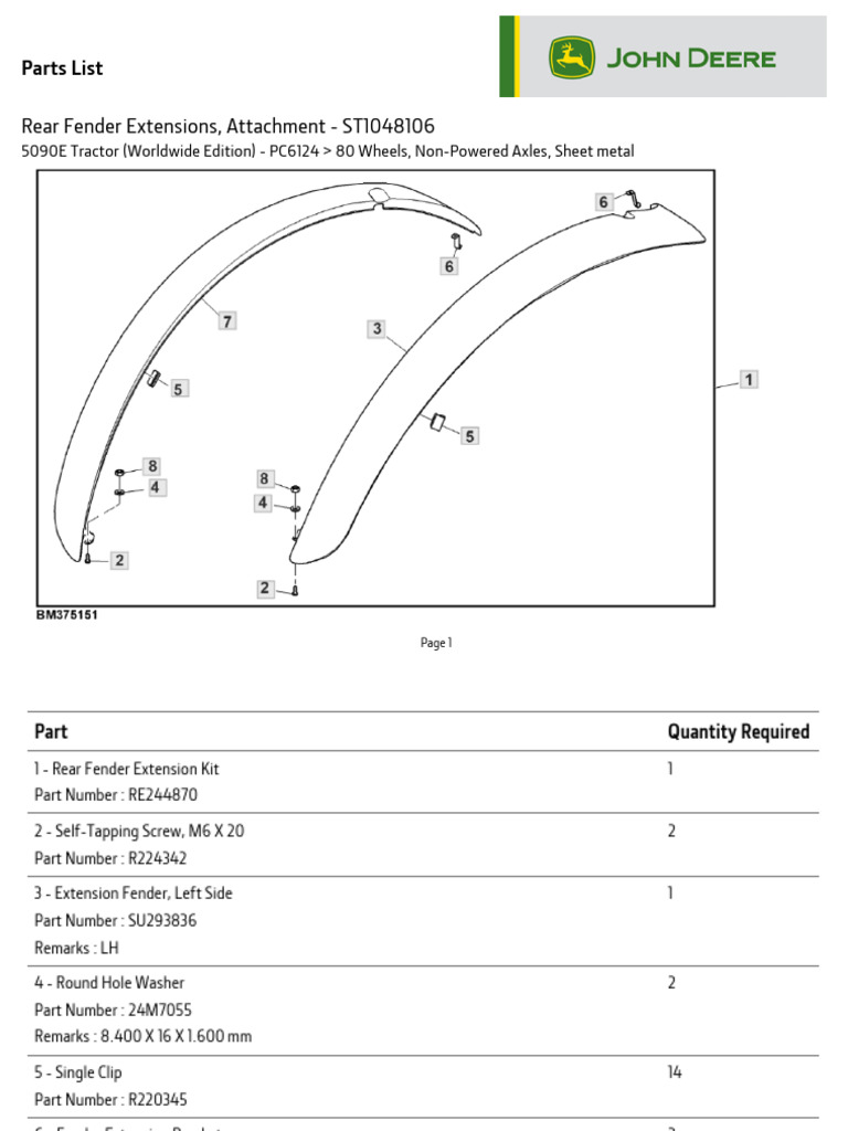 5090E Tractor Rear Fender Parts | PDF