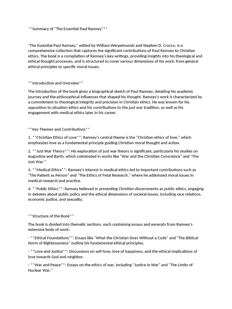 Paul Ramsey's Christian Ethics Insights | PDF | Christian Ethics | Theology