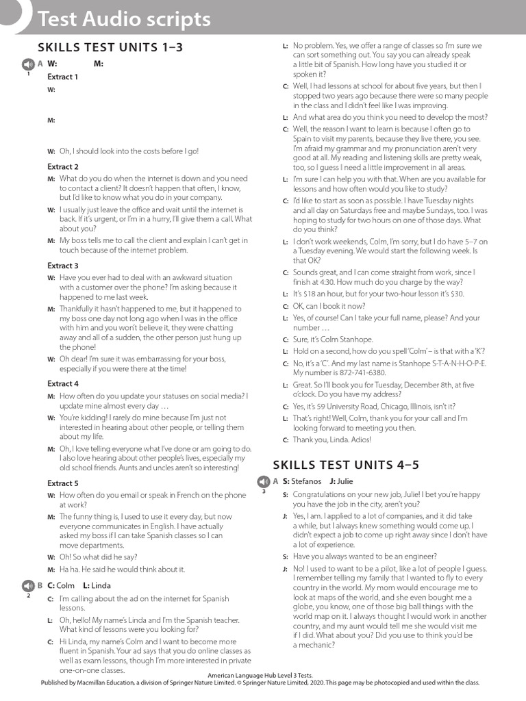 Audio Scripts for Language Tests | PDF
