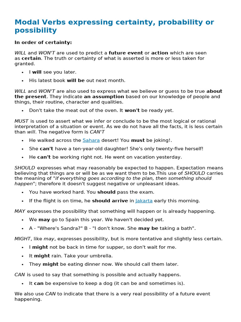 Modal Verbs Expressing Certainty | PDF | Logic