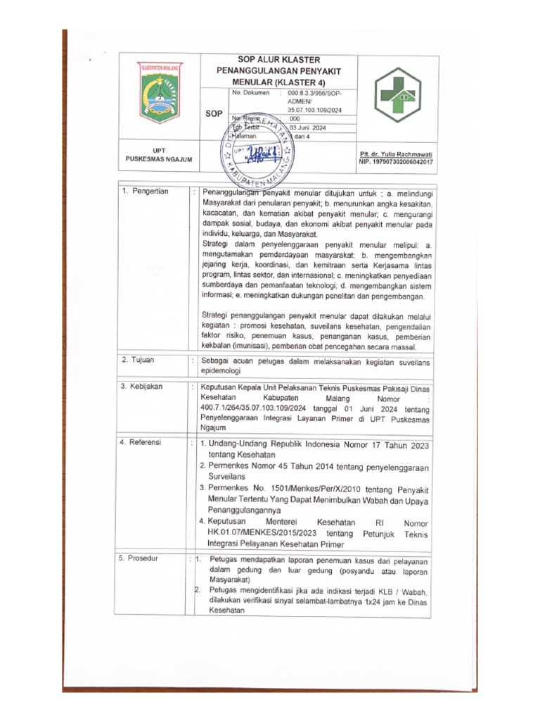 Sop Alur Klaster 4 - Penanggulangan Penyakit Menular | PDF