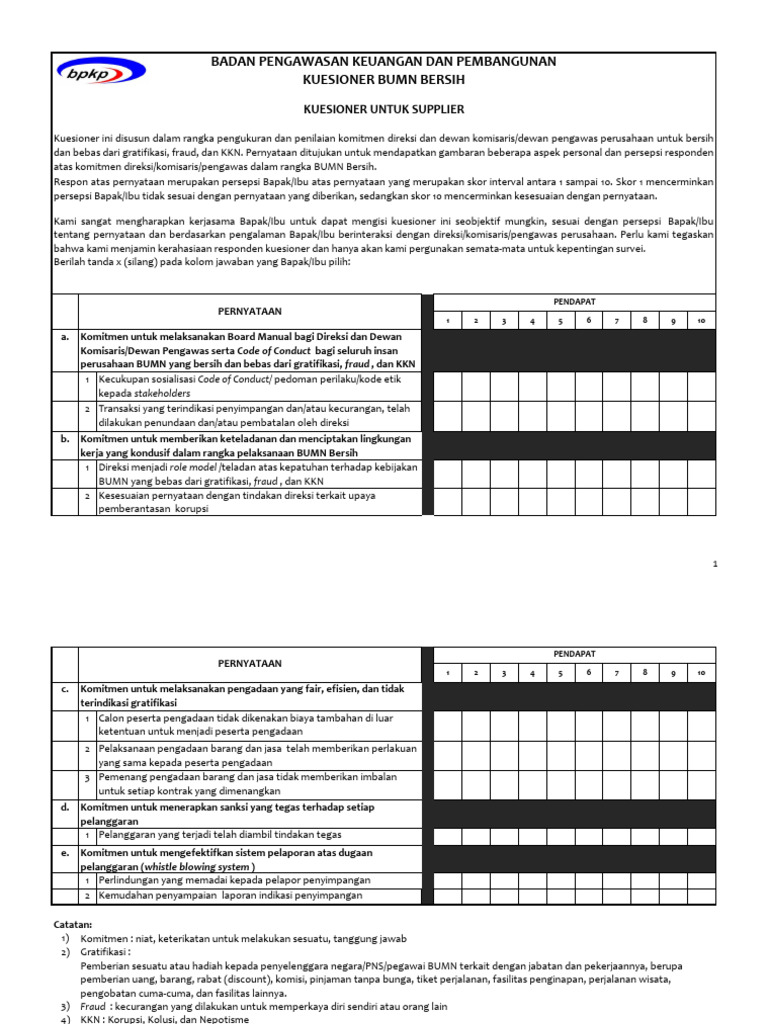 Kuesioner Supplier PTPN XII | PDF