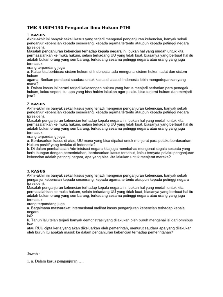 TMK 3 ISIP4130 Pengantar Ilmu Hukum PTHI | PDF