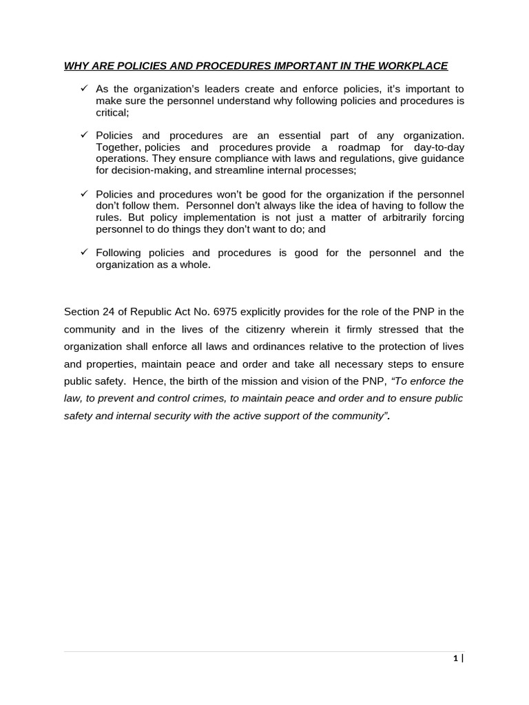 Why Are Policies and Procedures Important in The Workplace | PDF