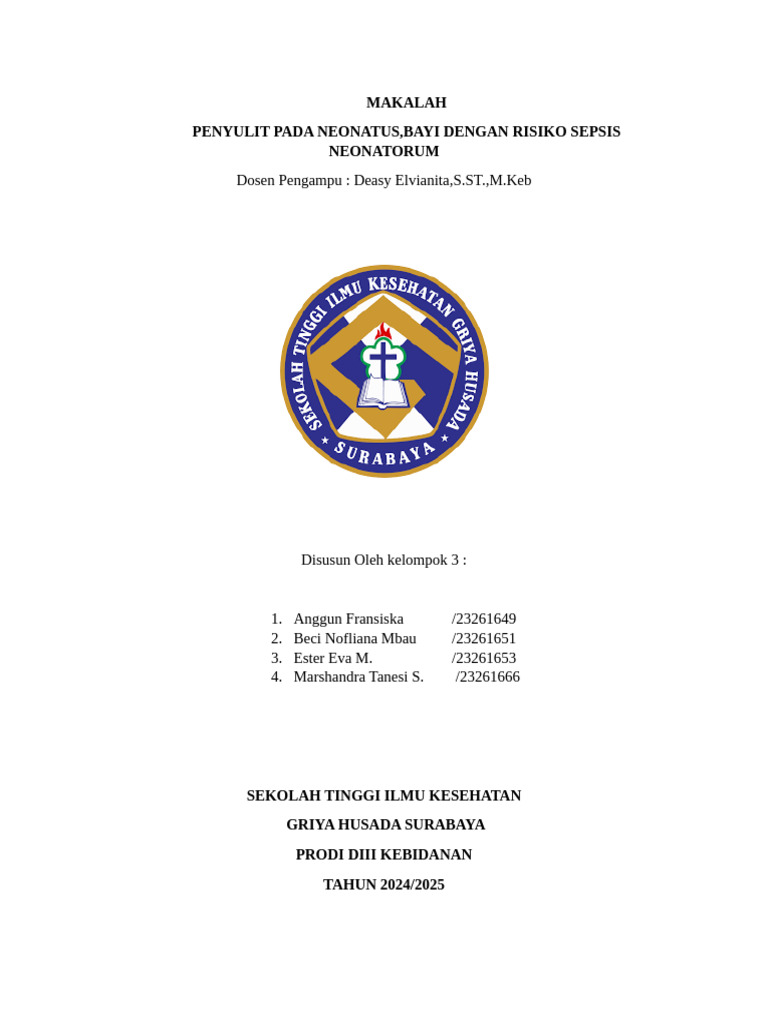 MAKALAH KEL.5 SEPSIS NEONATORUM (Bu Deasy) | PDF
